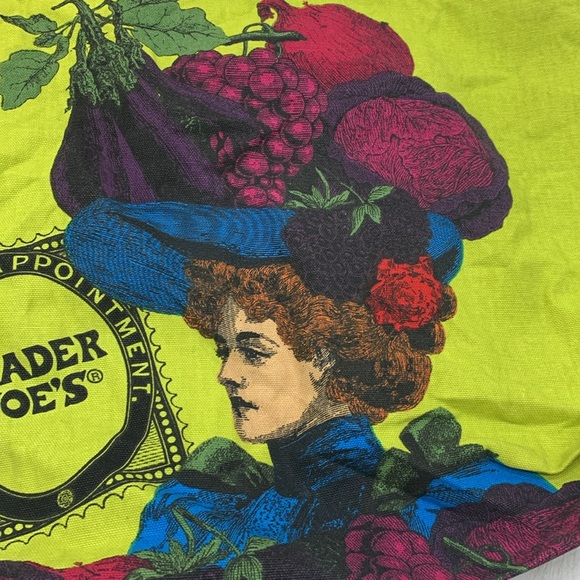 Trader Joe'S | Bags | Trader Joes Rare Lady With Fruit Hat Tote Bag ...